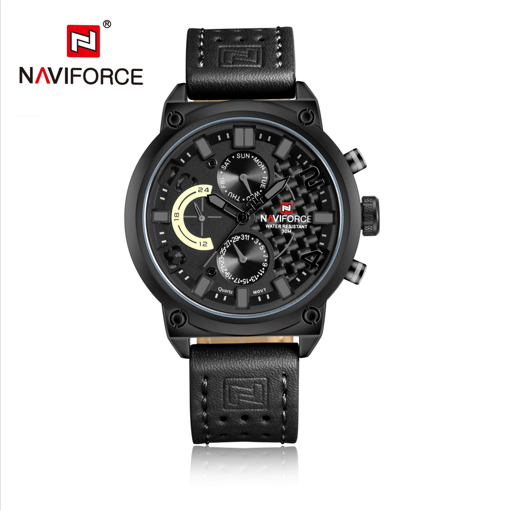 NAVIFORCE Fashion Watches for Men Military Sport Genuine Leather Quart ...